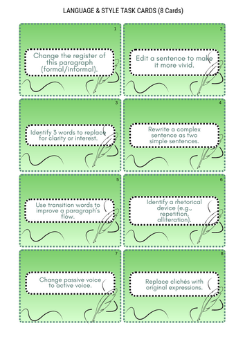 Reusable ELA/MYP English A Task Cards – Reading, Writing, and ...
