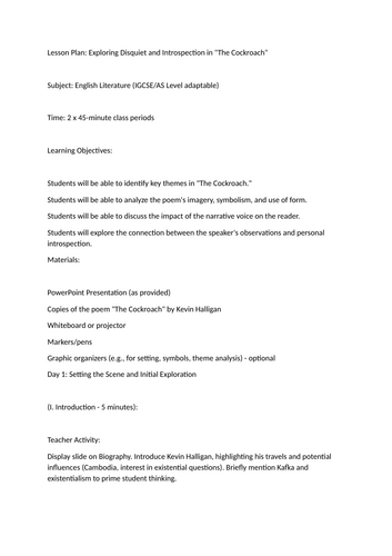 The Cockroach - Cambridge Songs of Ourselves - Kevin Halligan ...