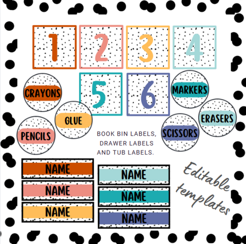 Modern classroom decor bundle, polka dot theme, bunting, labels etc ...