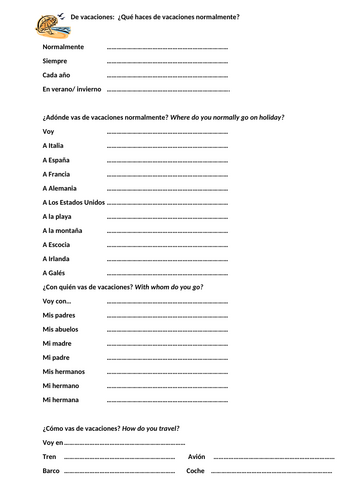 KS3 Spanish Holidays: Present Tense Lesson & Worksheet | De vacaciones ...