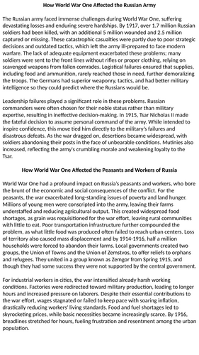 Impact of WW1 on Tsarist Russia | Teaching Resources