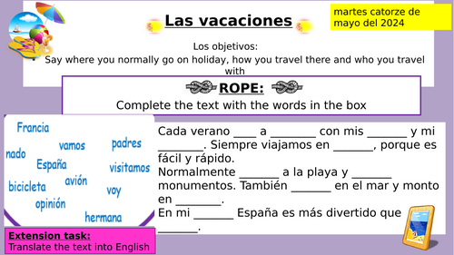 KS3 Spanish Lesson 5 – Holidays Present Tense Revision | Las vacaciones ...