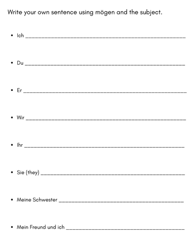 mogen verb conjugation german worksheets | Teaching Resources