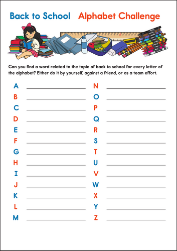 Back to School Alphabet Challenge Activity | Fun Vocabulary Game ...