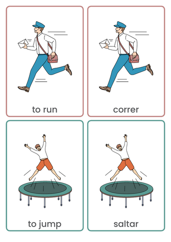 English - Spanish Flashcards – Verbs | 36 Action Words + 'I Can' Verb ...