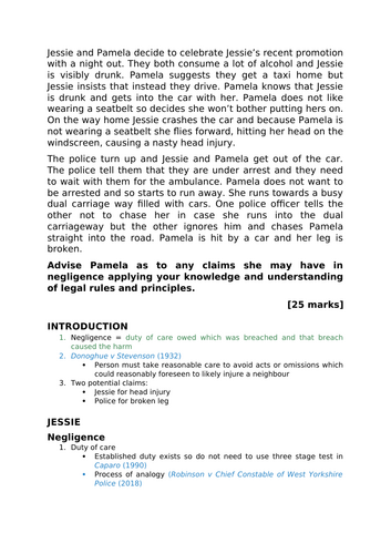 A-Level Law: Tort Law Defences Scenario + Model + Plan - Eduqas Tort ...