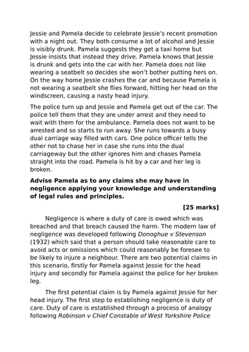 A-Level Law: Tort Law Defences Scenario + Model + Plan - Eduqas Tort ...
