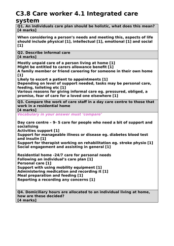 AAQ BTEC Health & Social Care Unit 1 HLD C3.8 C4.1 Social care & Integrated care | Teaching ...