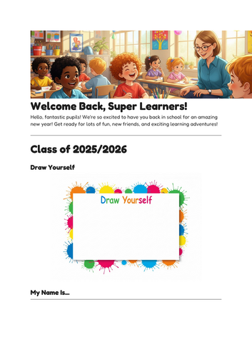 Welcome Back Worksheet – Class of 25/26 (Wordsearch & Fun Activities ...