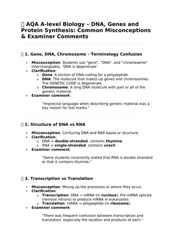 AQA A Level Biology Revision Common Misconceptions & Practice Chapter 8 ...