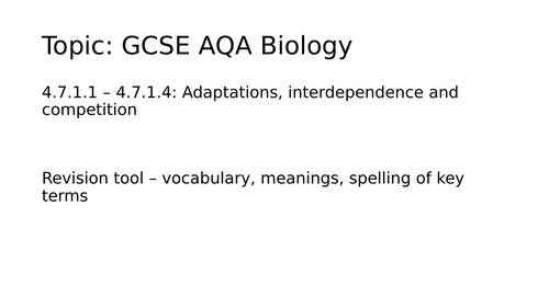AQA GCSE Biology Adaptation, Interdependence and Competition literacy ...