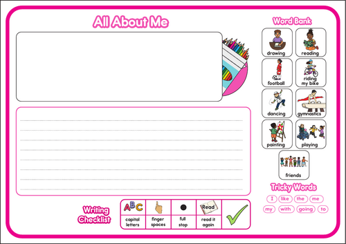 All About Me Writing Activity with Word Bank & Checklist - Back to ...