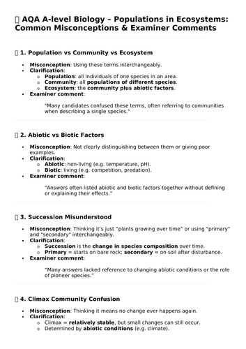 AQA A Level Biology Revision Misconception & Practice Populations in ...
