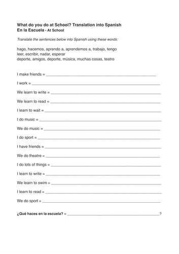 Talk about School in Spanish - Hago, Hacemos | Teaching Resources