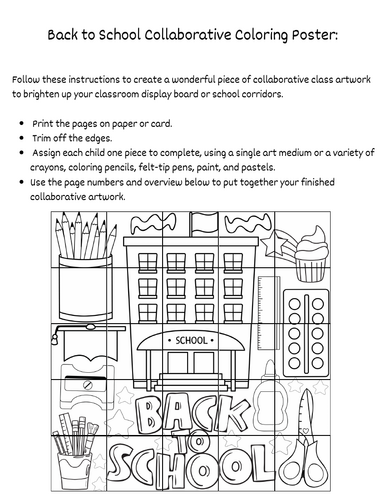 Back to School Collaborative Coloring Poster: Classroom Decor and Group ...