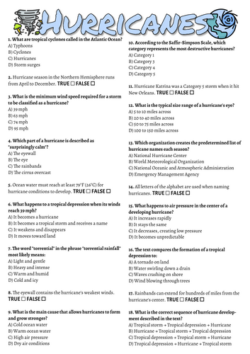 Hurricane Comprehension Texts & Tasks | Teaching Resources