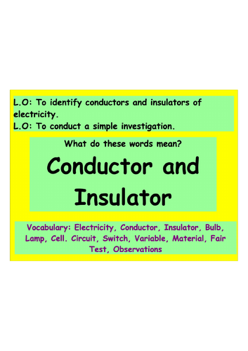 Investigating Conductors and Insulators – KS2 Science Electricity ...