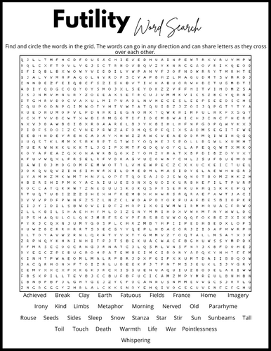 Futility by Wilfred Owen Word Search | Teaching Resources