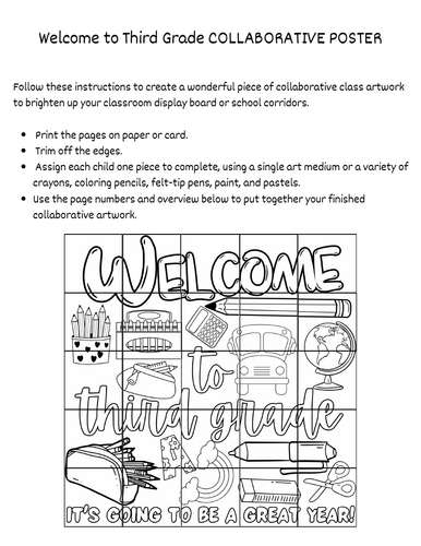 Welcome to Third Grade Collaborative Coloring Poster: Classroom Decor ...