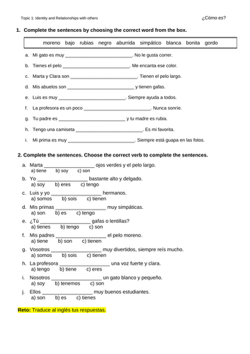 GCSE Spanish 1.1 – ¿Cómo es? Physical & Personality Descriptions (AQA ...