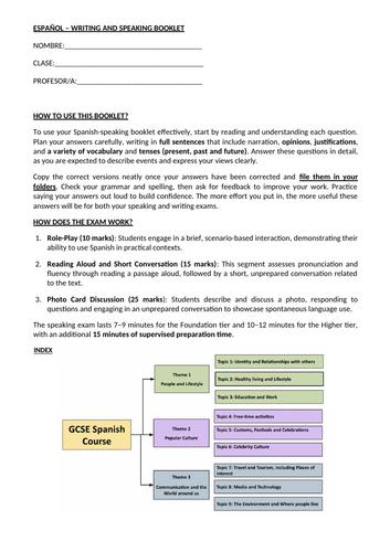 GCSE Spanish Speaking & Writing Booklet 2026 | Teaching Resources