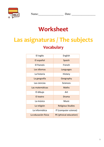 School Subjects in Spanish | Teaching Resources