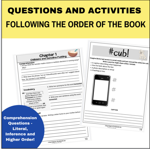 THE BUTTERFLY LION Novel Study | Teaching Resources