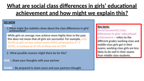 AQA A-level Sociology: Topic 4 Gender differences - Social class ...