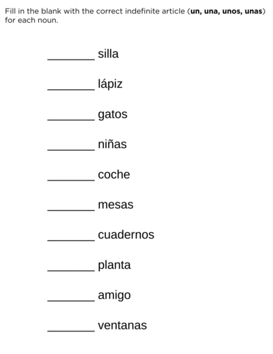 nouns and articles in spanish worksheet answers | Teaching Resources