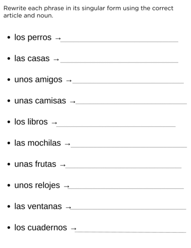 nouns and articles in spanish worksheet answers | Teaching Resources