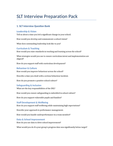 SLT interview and task preparation task | Teaching Resources