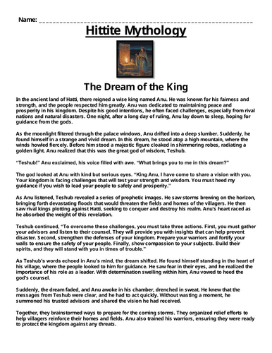 Hittite Myth: The Dream of the King “Article & Questions” Assignment ...