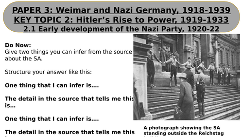 EDEXCEL GCSE HISTORY WEIMAR AND NAZI GERMANY LESSON 12 THE EARLY DEV OF ...