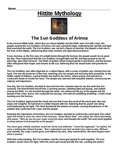 Hittite Myth: The Sun Goddess of Arinna | Teaching Resources