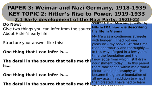 EDEXCEL GCSE HISTORY WEIMAR AND NAZI GERMANY KEY TOPIC 2: HITLER'S RISE ...