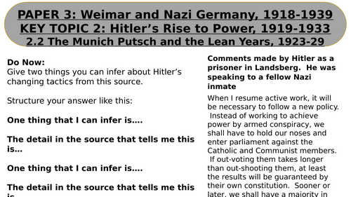 EDEXCEL GCSE HISTORY WEIMAR AND NAZI GERMANY KEY TOPIC 2: HITLER'S RISE ...