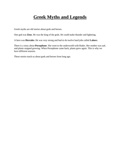 Greek Myths and Legends – Differentiated Reading Comprehension Pack ...