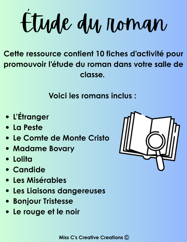BUNDLE French literature - Novel Study (Étude du roman) | Teaching ...