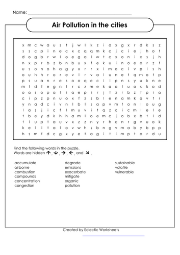 Earth Sciences vocabulary WORDSEARCH ACTIVITY+SOLUTION: Air Pollution ...