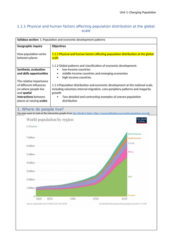 Geography IB DP Unit 1 Worksheets – Changing Populations | Teaching ...