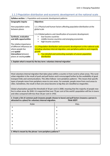 Geography IB DP Unit 1 Worksheets – Changing Populations | Teaching ...