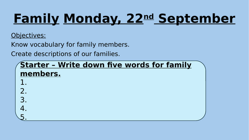 ESOL Entry 2 Family lesson | Teaching Resources