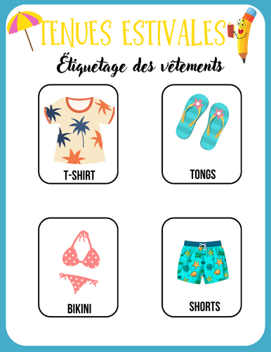 Summer Clothes: Clothing Vocabulary Cards in French | Teaching Resources