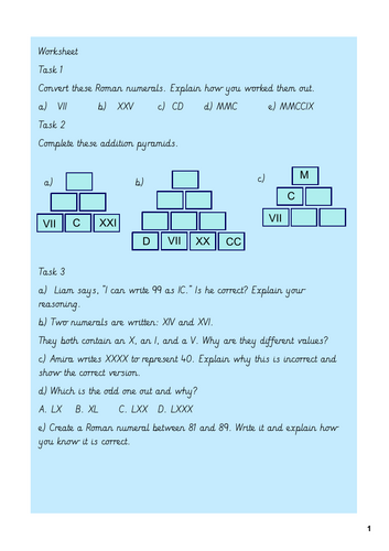 Year 5 Roman Numeral Lesson Sequence (3 lessons) White Rose Aligned ...