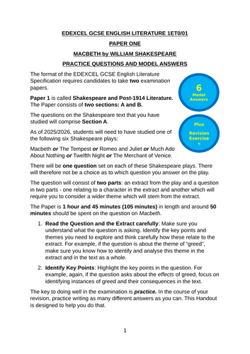 EDEXCEL GCSE English Literature - Macbeth - 6 Practice Q & A's ...