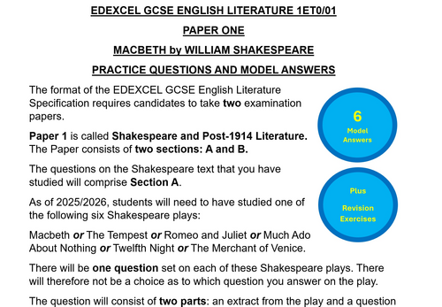 EDEXCEL GCSE English Literature - Macbeth - 6 Practice Q & A's ...