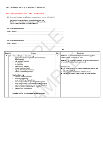 OCR Cambridge National Health and Social Care R032 Past Exam Question Starter Tasks & Answers ...