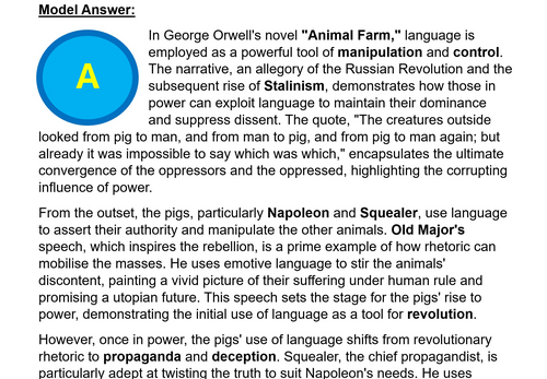 EDEXCEL GCSE English Literature - Animal Farm - 6 Practice Q & A's ...