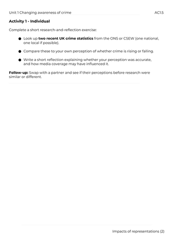 WJEC Criminology Unit 1: AC1.1 to AC1.6 - PPTs with Activity Sheets | Teaching Resources