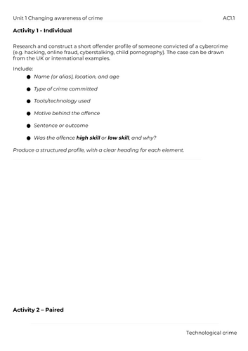 WJEC Criminology Unit 1: AC1.1 to AC1.6 - PPTs with Activity Sheets ...